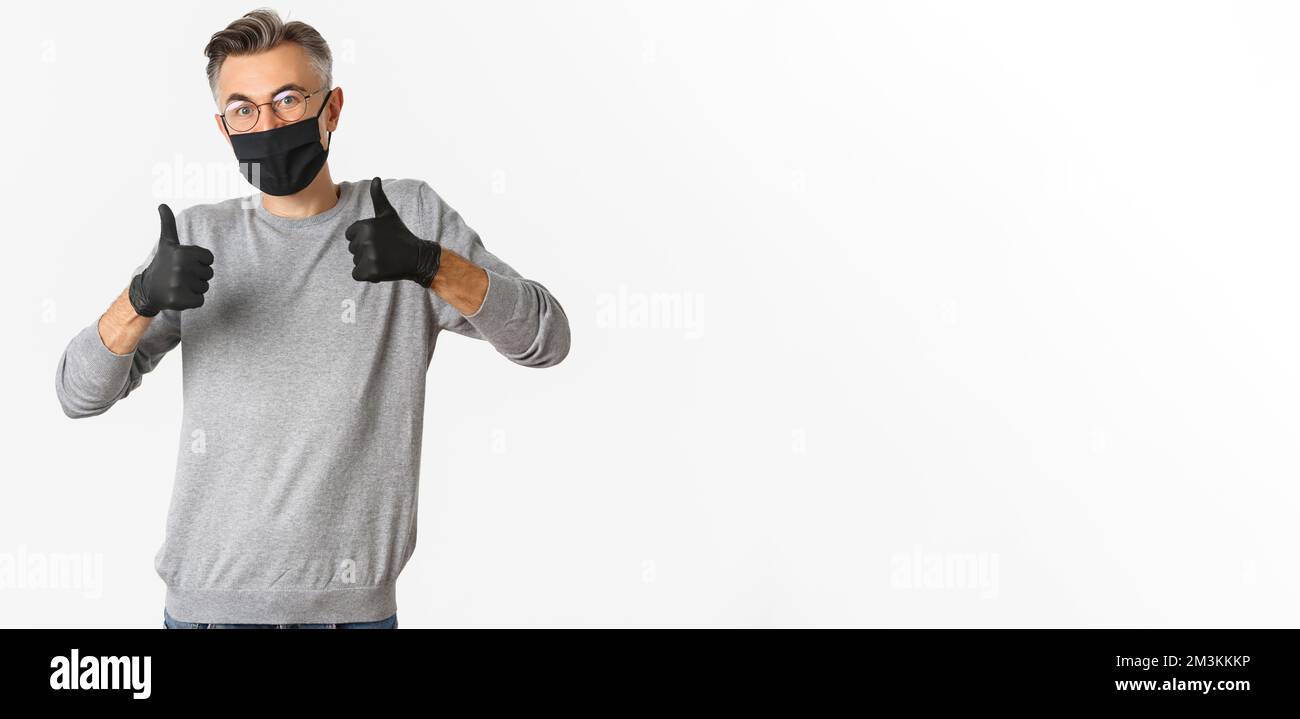 Covid-19, pandemic and social distancing concept. Image of middle-aged ...