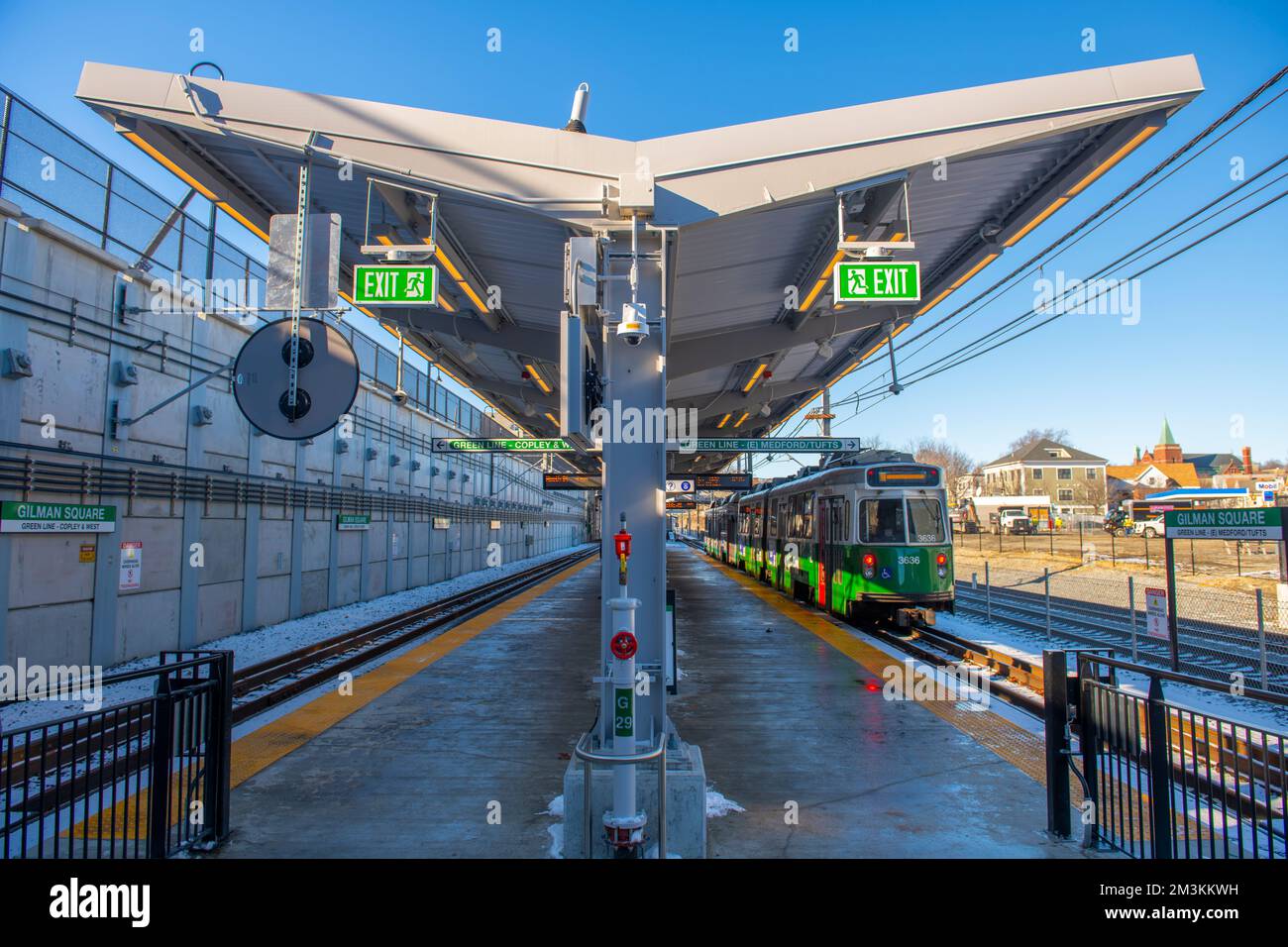 MBTA Green Line Kinki Sharyo Type 7 train at Gilman Square station in ...