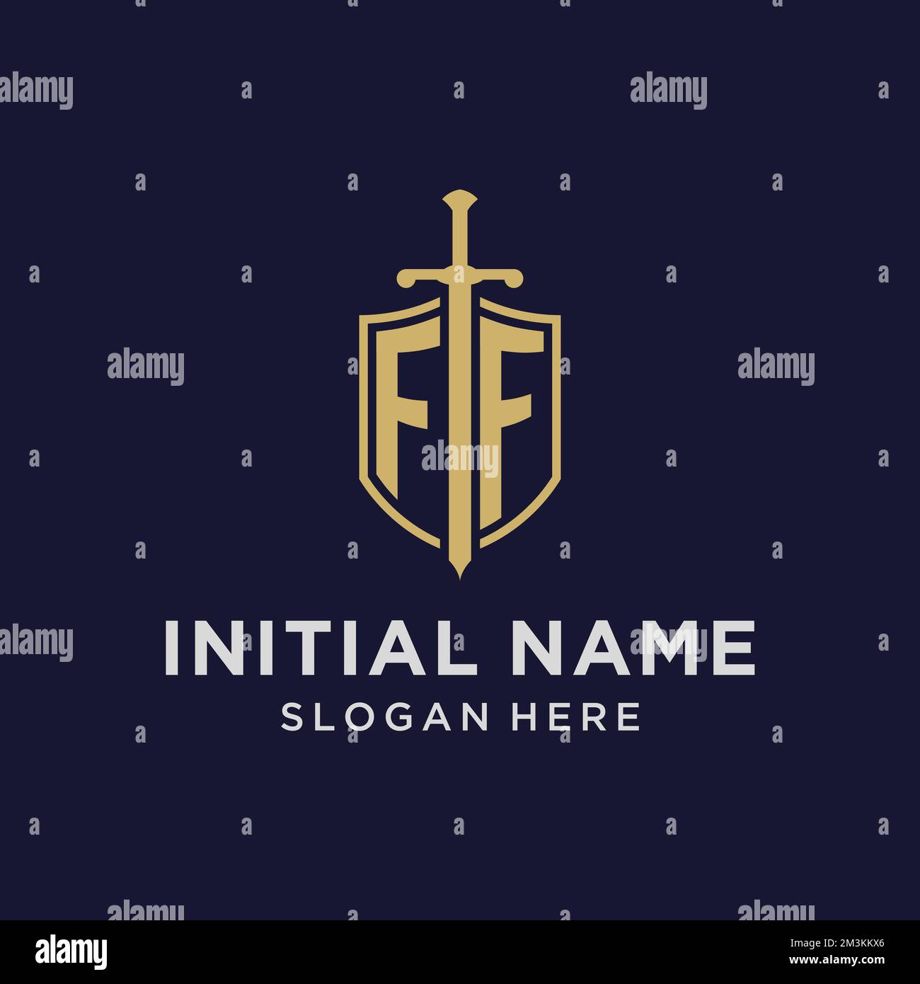 FF logo initial monogram with shield and sword design ideas Stock ...
