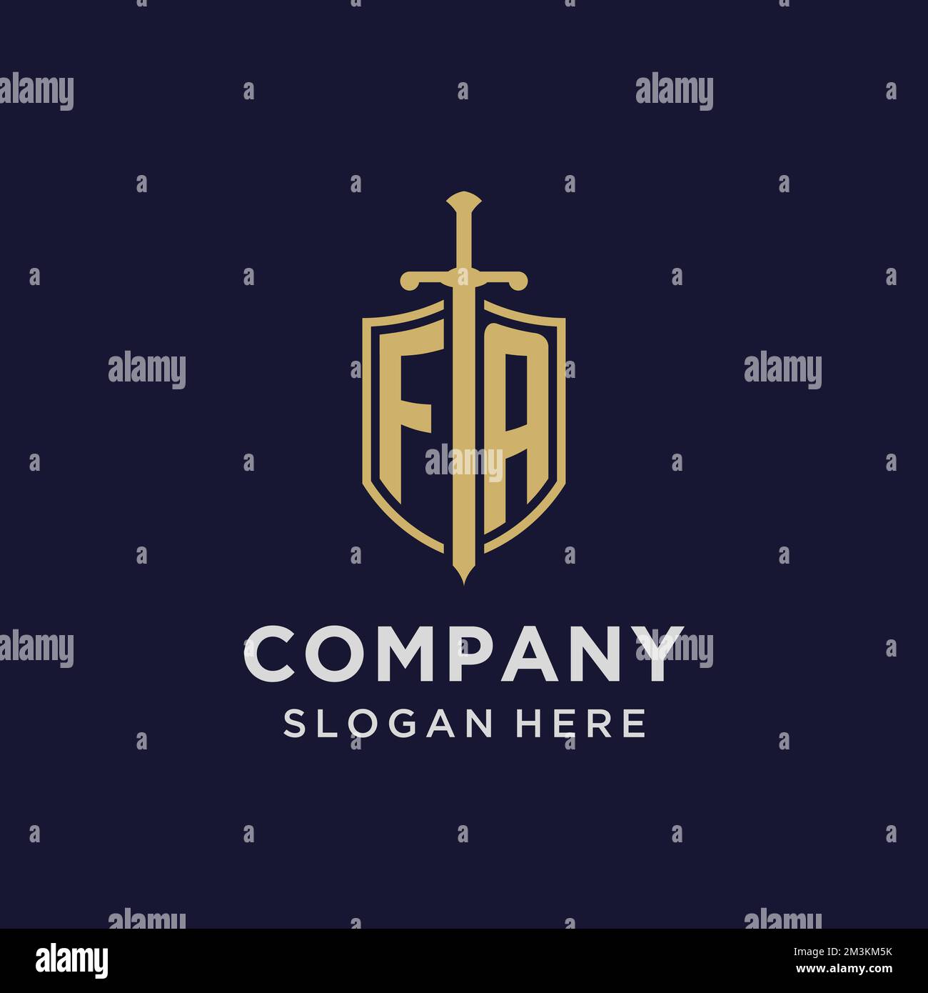 FA logo initial monogram with shield and sword design ideas Stock ...