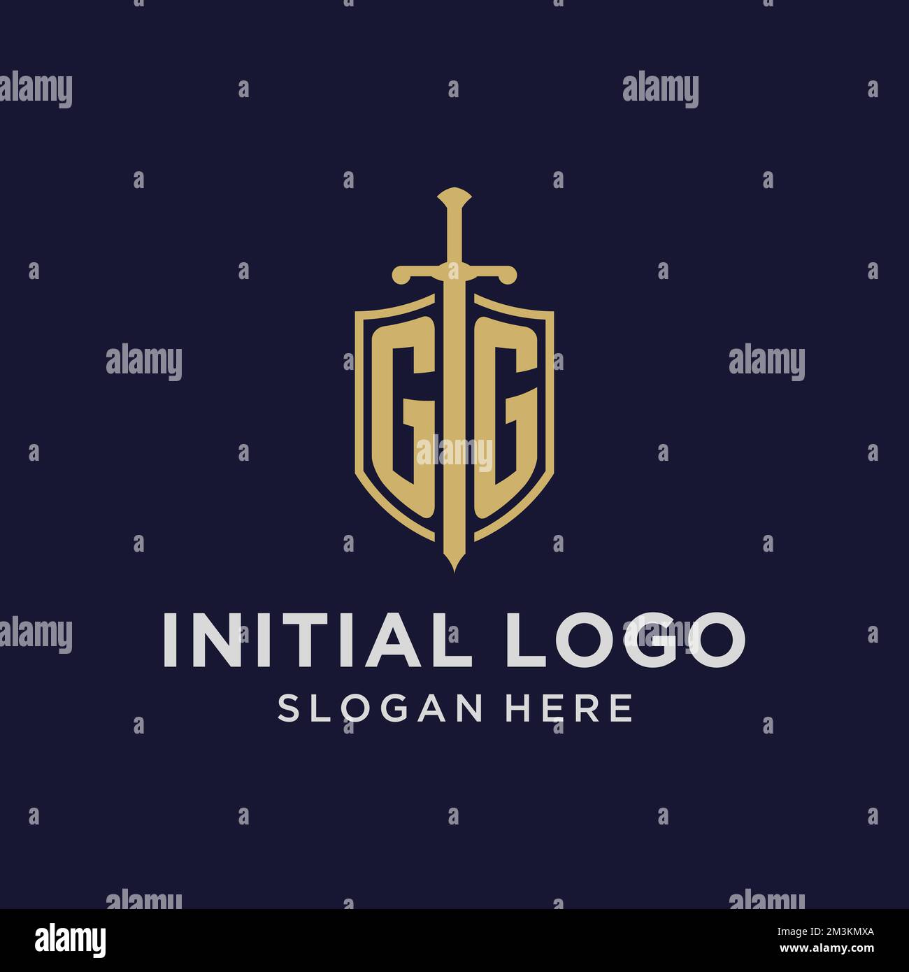 GG logo initial monogram with shield and sword design ideas Stock ...