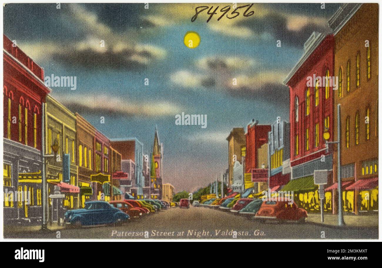 Patterson Street at Night, Valdosta, Ga. , Cities & towns, Tichnor ...