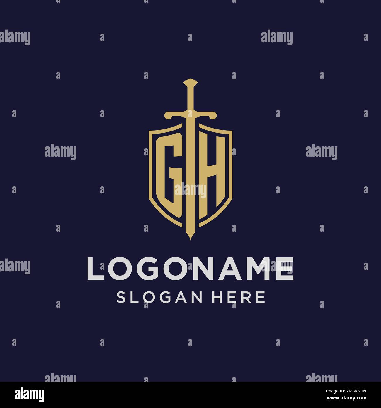 GH logo initial monogram with shield and sword design ideas Stock ...