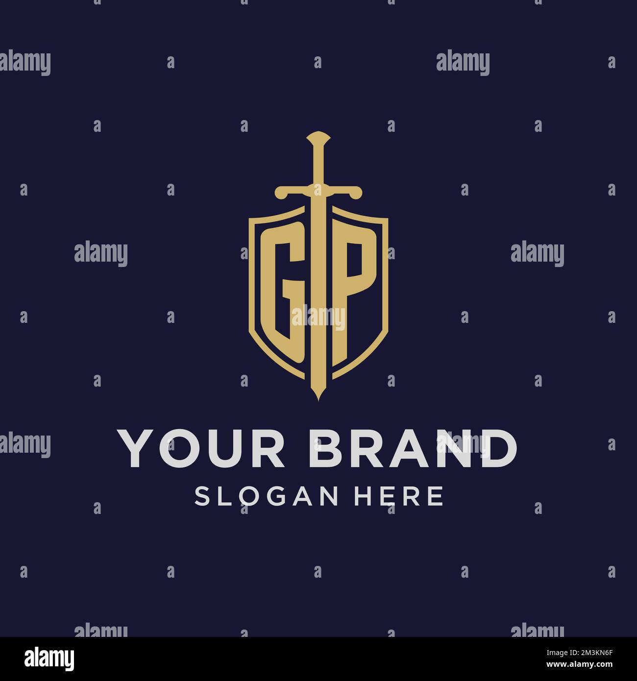 GP logo initial monogram with shield and sword design ideas Stock ...