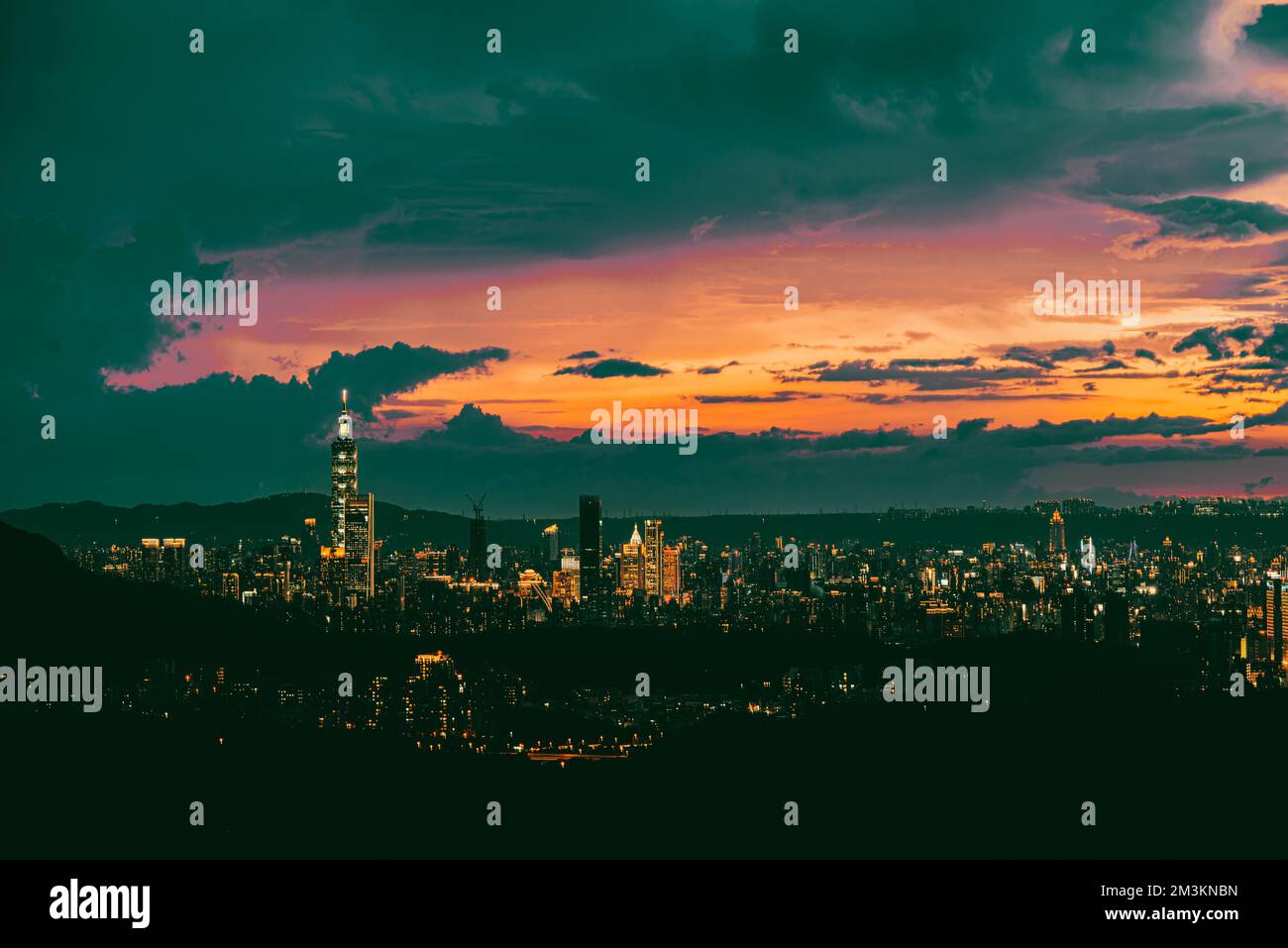 Night view of Taipei 101 building and other buildings. The night view ...