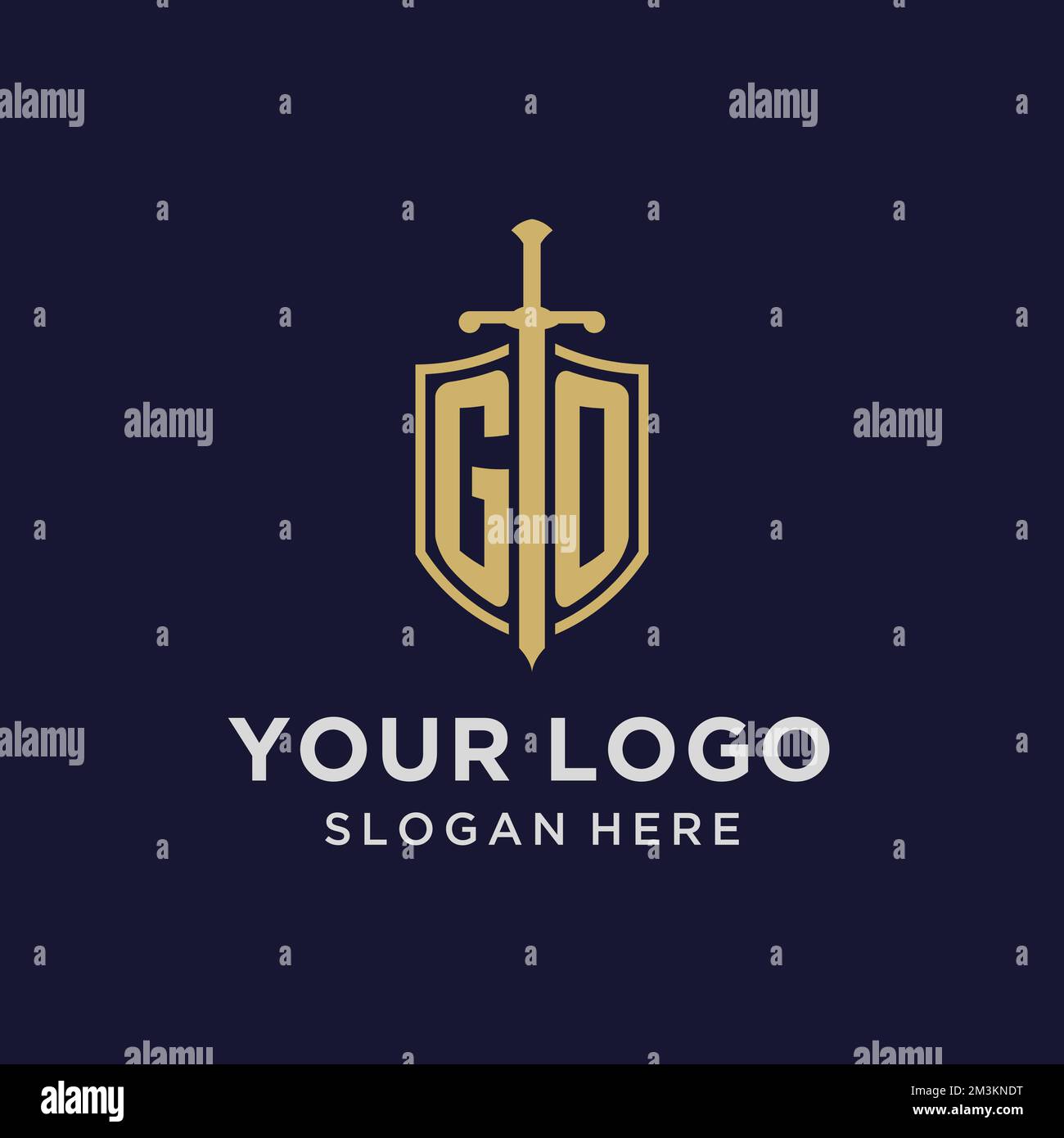 GO logo initial monogram with shield and sword design ideas Stock ...