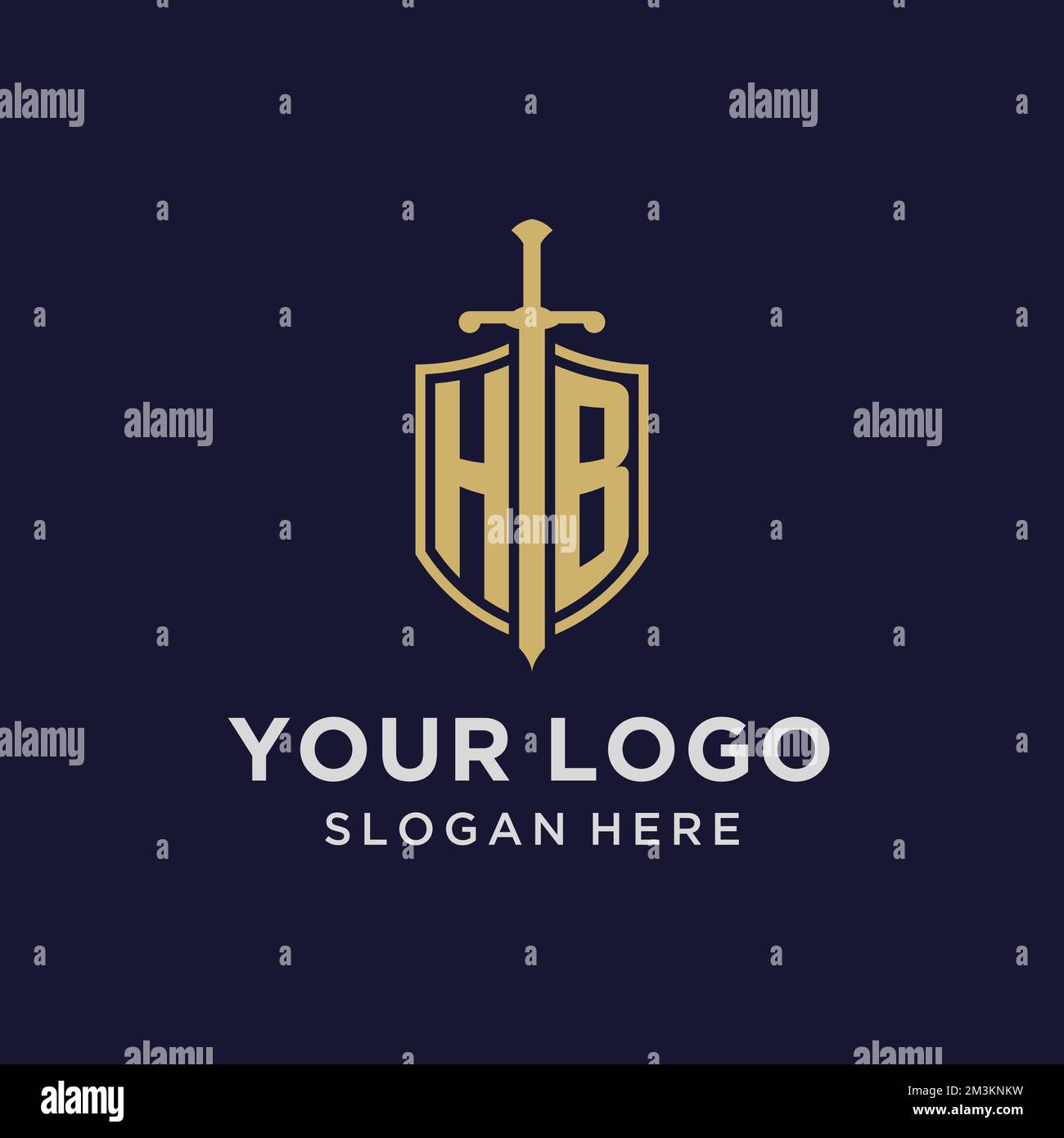 HB logo initial monogram with shield and sword design ideas Stock ...