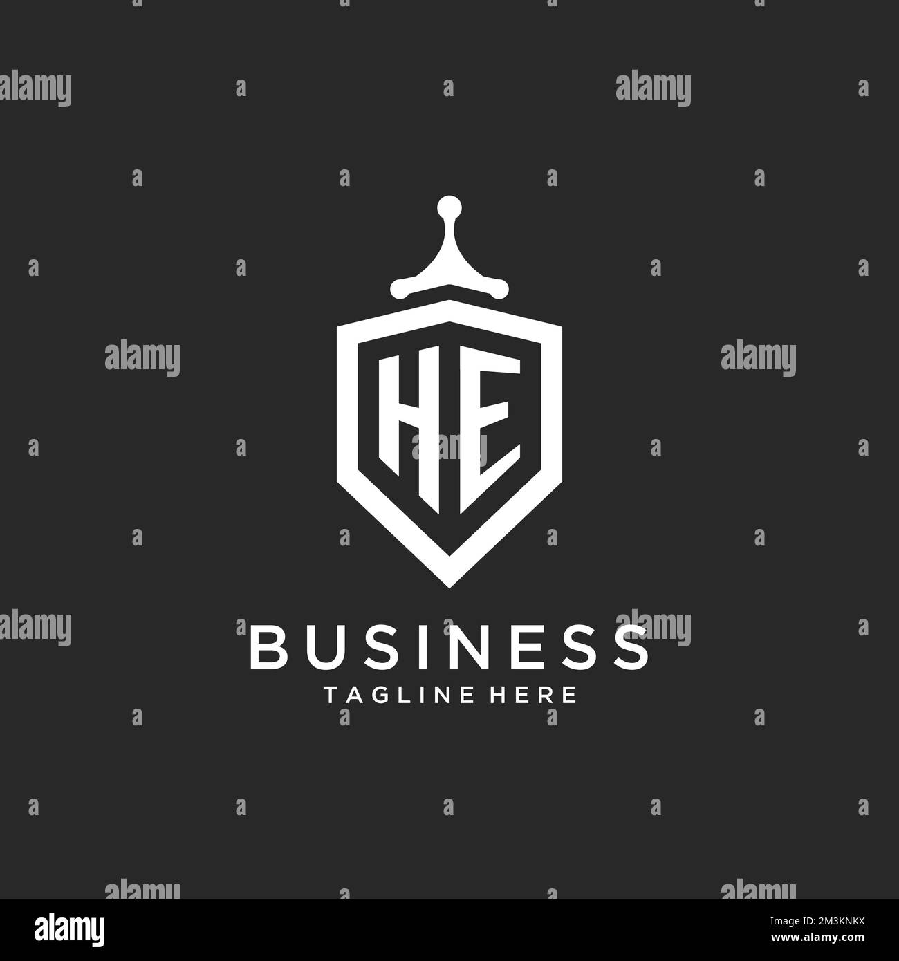 HE monogram logo initial with shield guard shape design ideas Stock ...