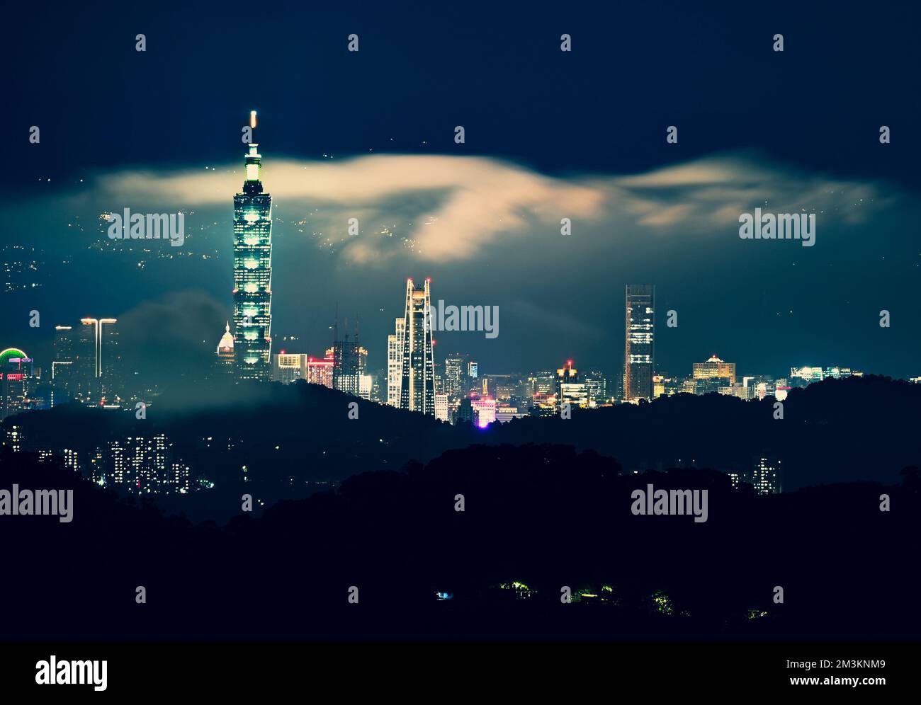Night view of Taipei 101 building and other buildings. The night view ...