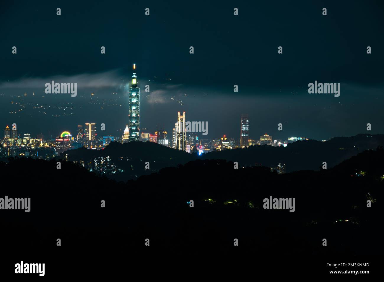 Night view of Taipei 101 building and other buildings. The night view ...