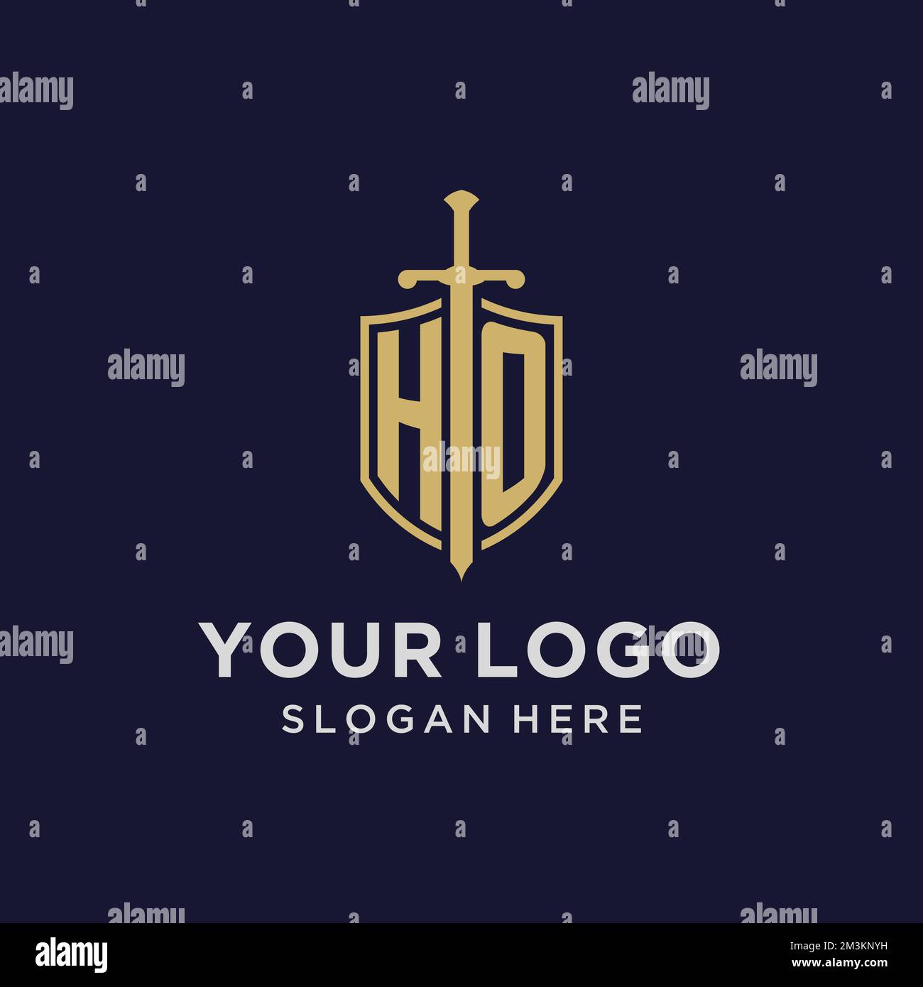 HO logo initial monogram with shield and sword design ideas Stock ...