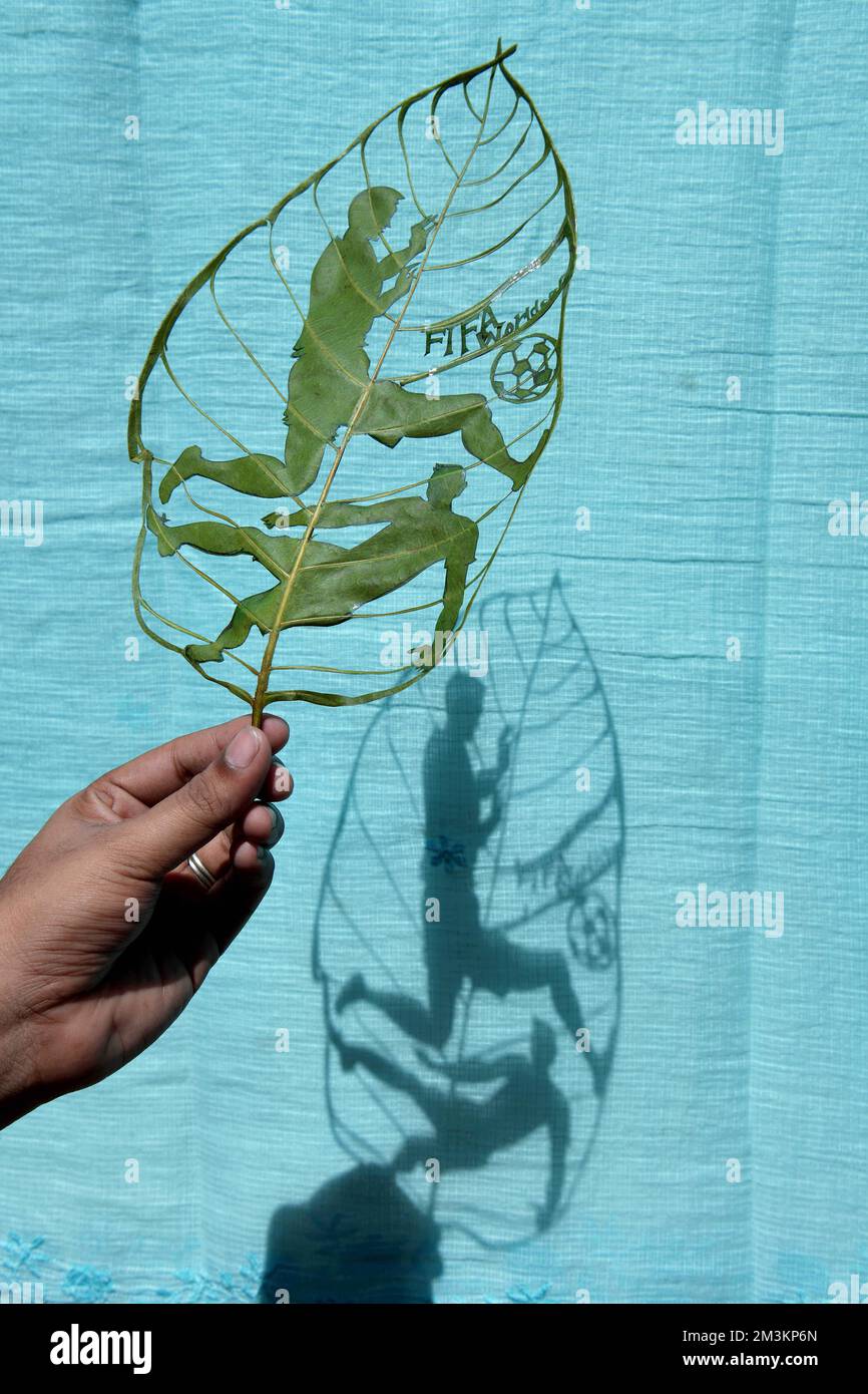 Leaf artist Subham Saha shows his creation depicting players playing ...