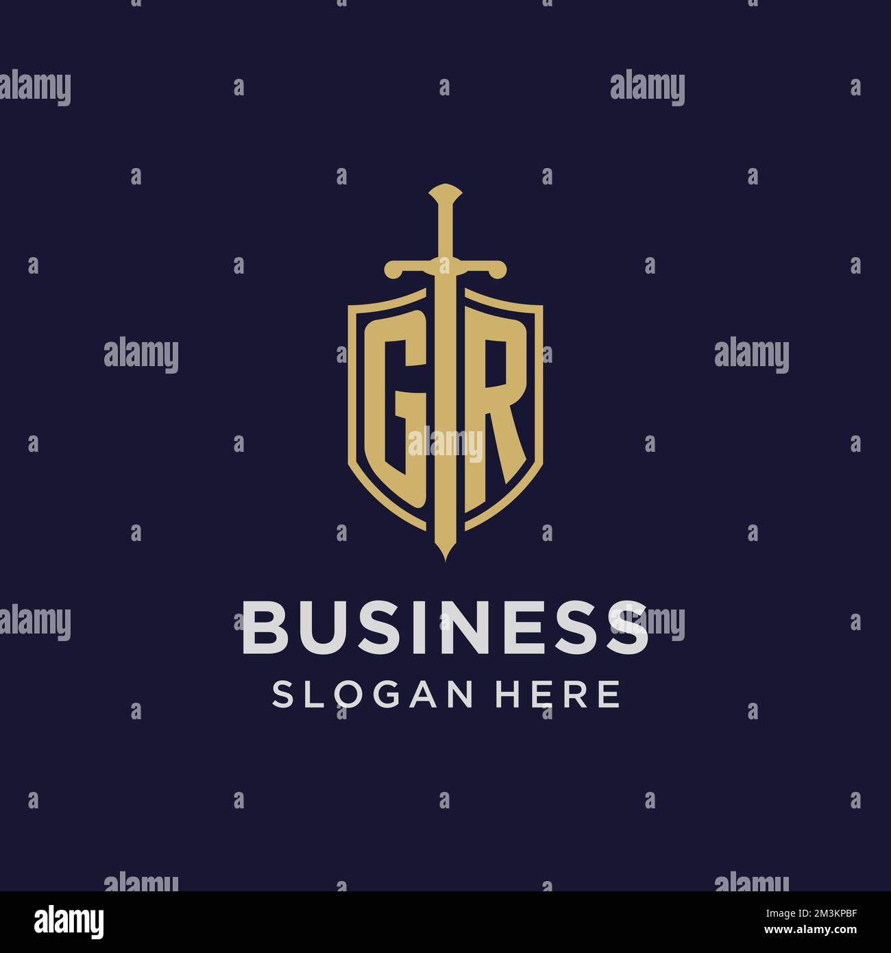 GR logo initial monogram with shield and sword design ideas Stock ...