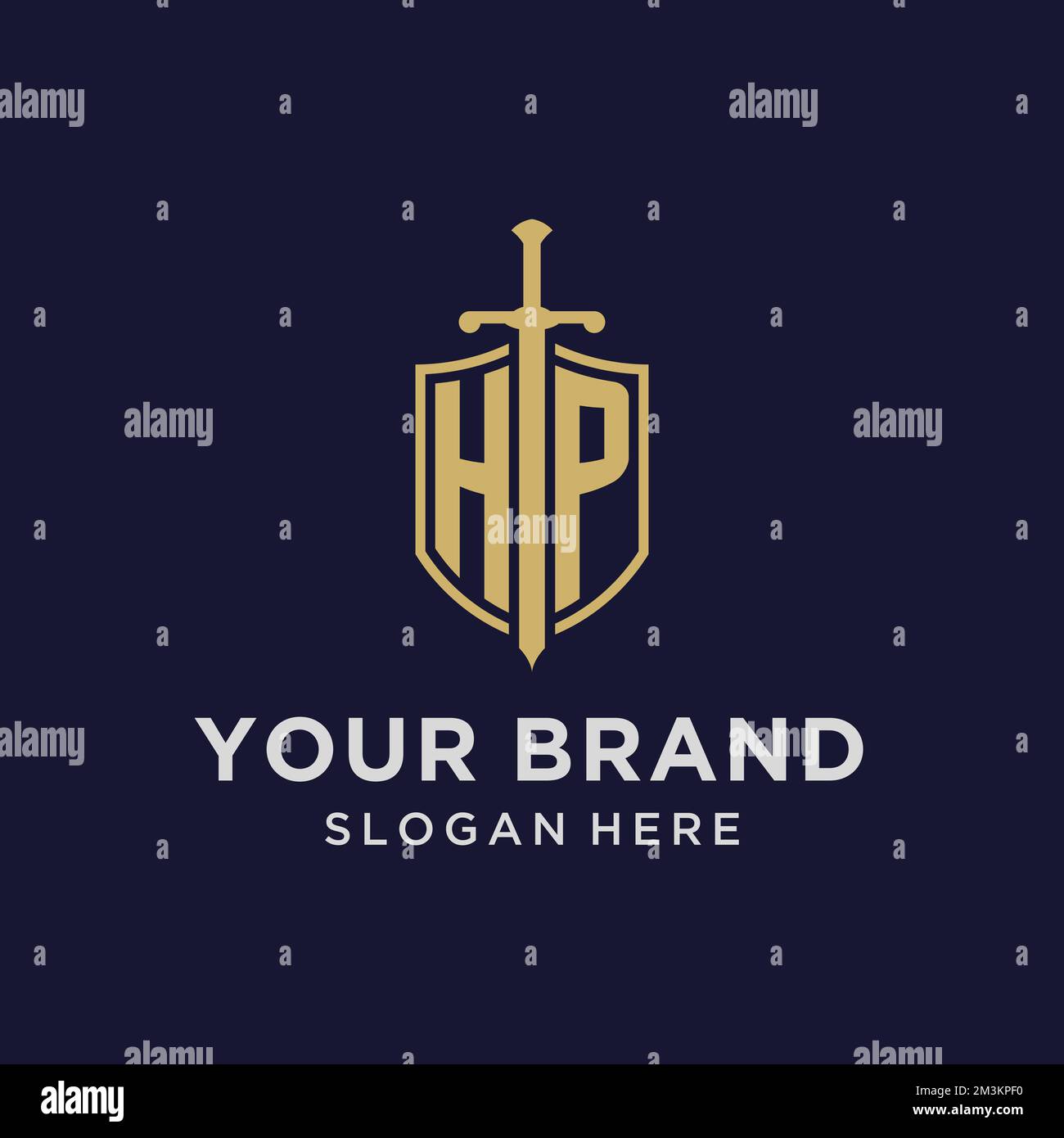 HP logo initial monogram with shield and sword design ideas Stock ...