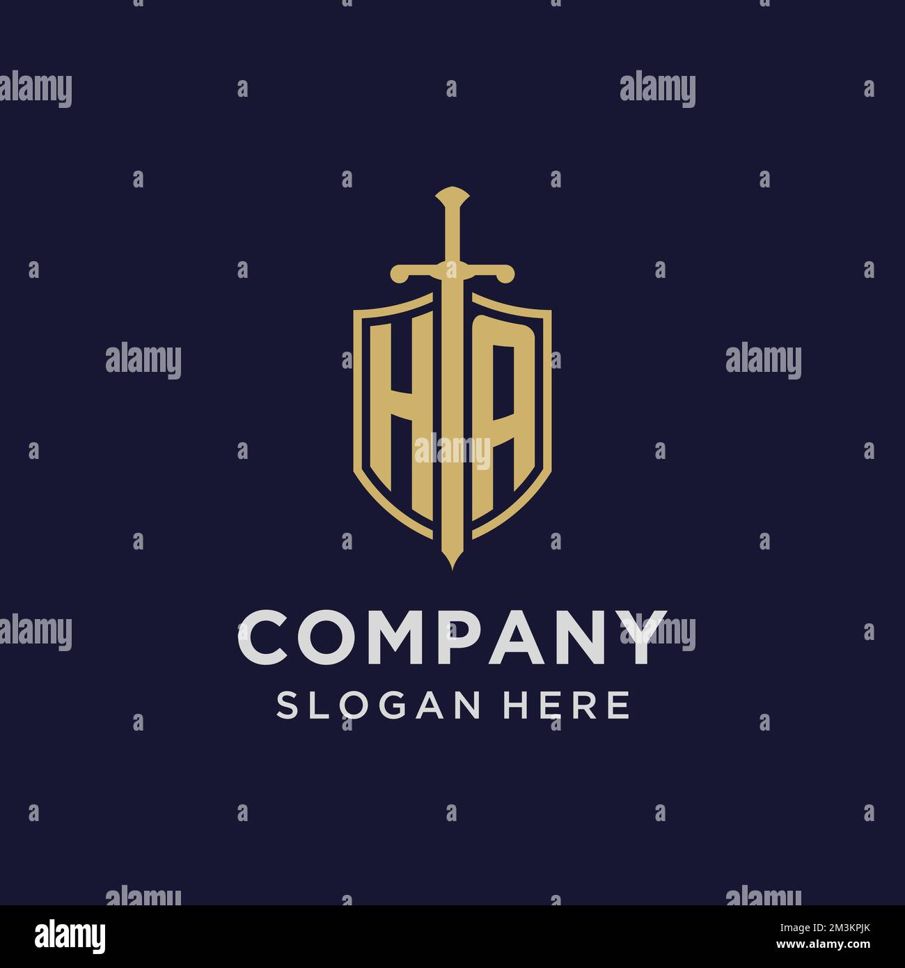 HA logo initial monogram with shield and sword design ideas Stock ...