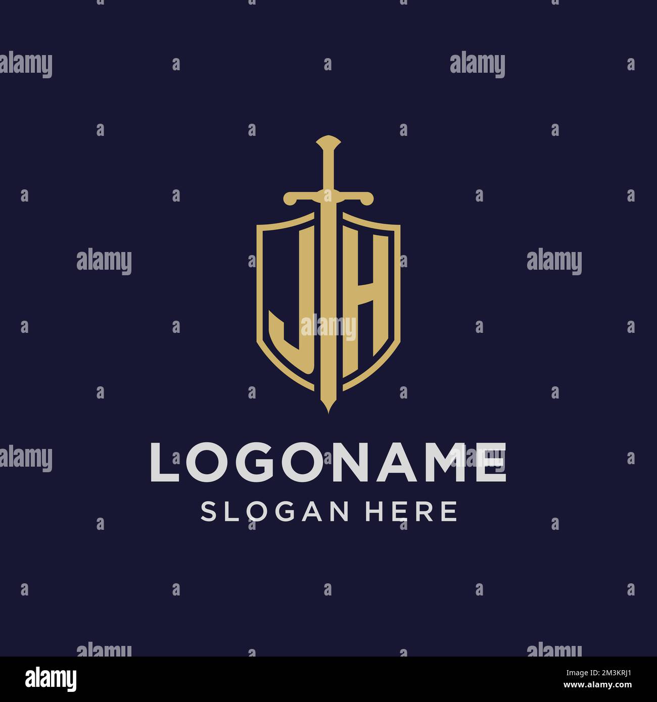 JH logo initial monogram with shield and sword design ideas Stock ...