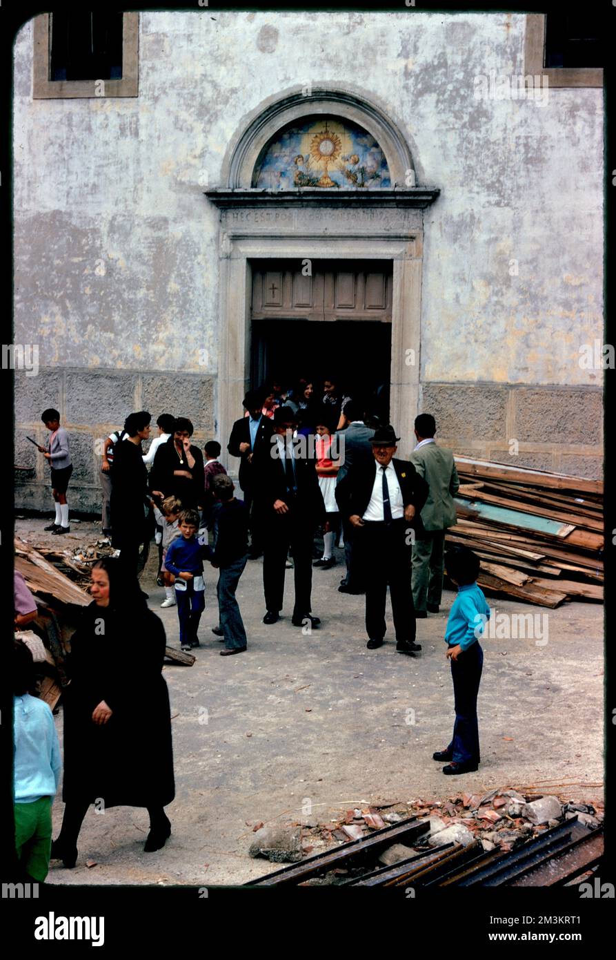 People exiting Church of San Leonardo di Limoges, Roccasicura, Italy ...