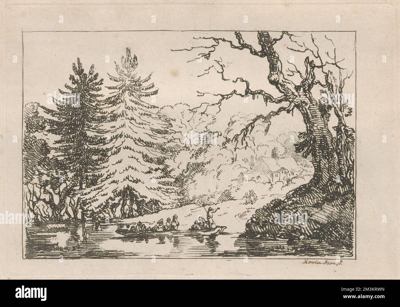 People on a boat , Trees, Bodies of water, Boats. Thomas Rowlandson ...