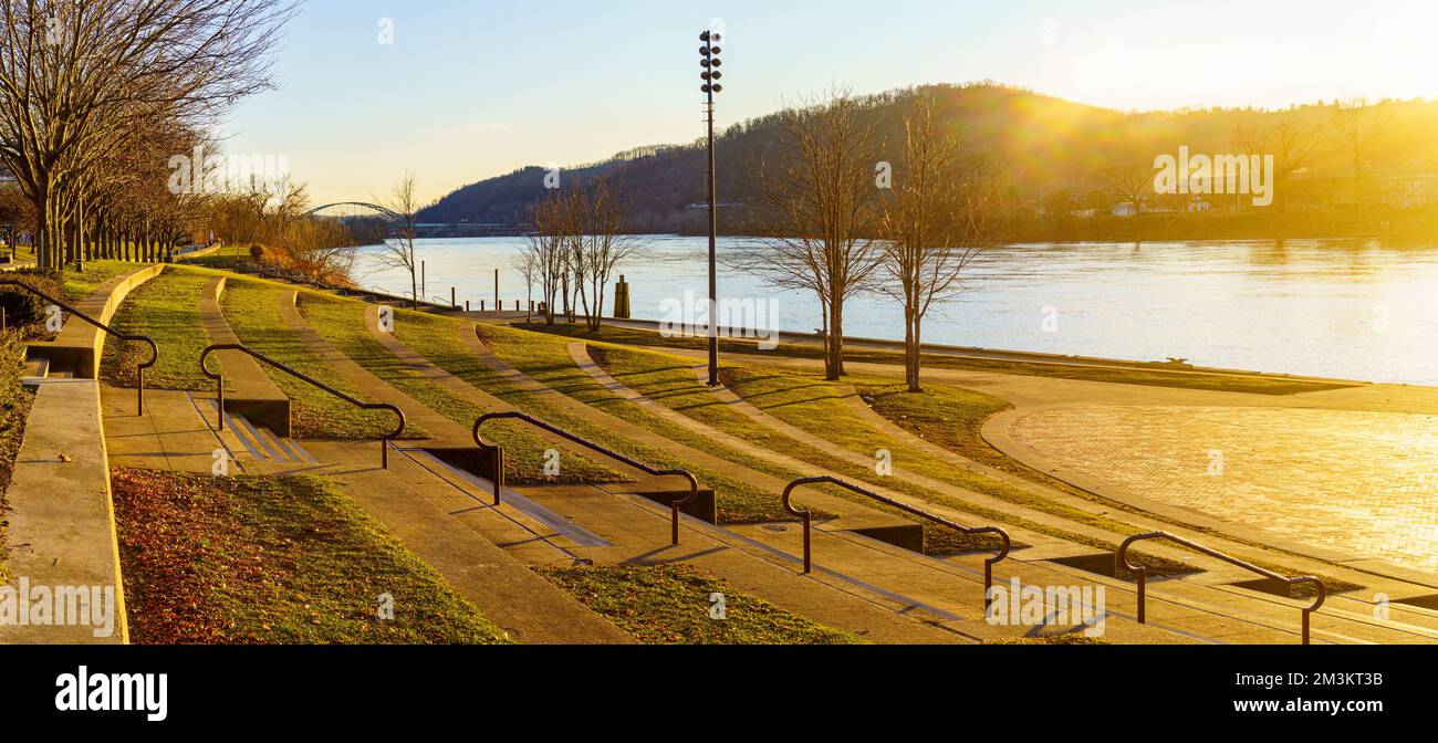 Panoramic view of the Ohio River seen from Heritage Port amphitheater ...