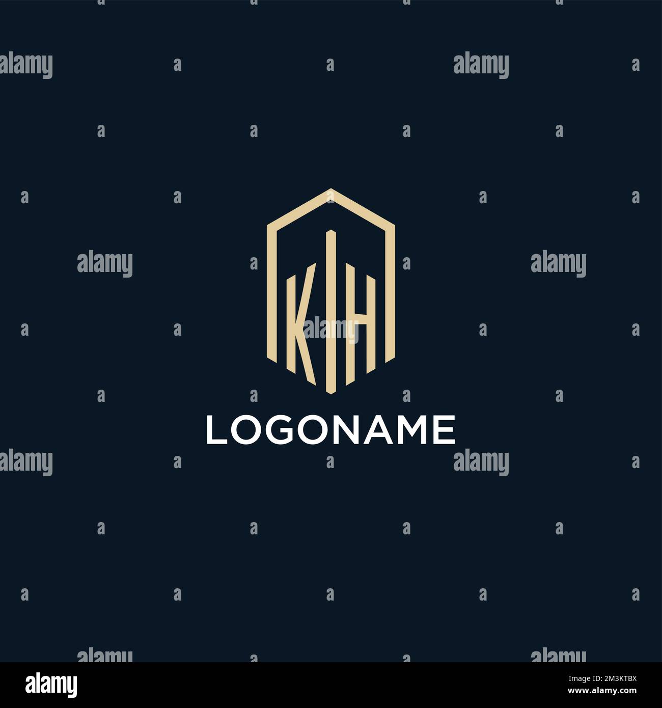 KH initial monogram logo with hexagonal shape style, real estate logo ...