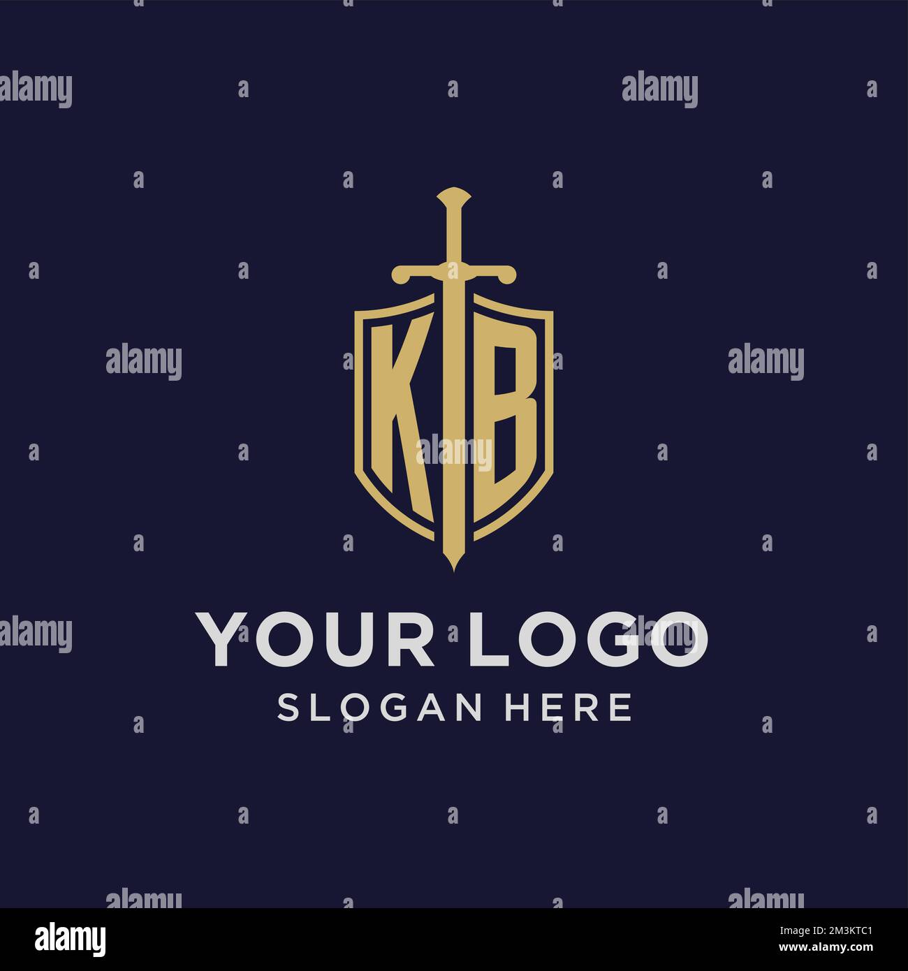 KB logo initial monogram with shield and sword design ideas Stock ...