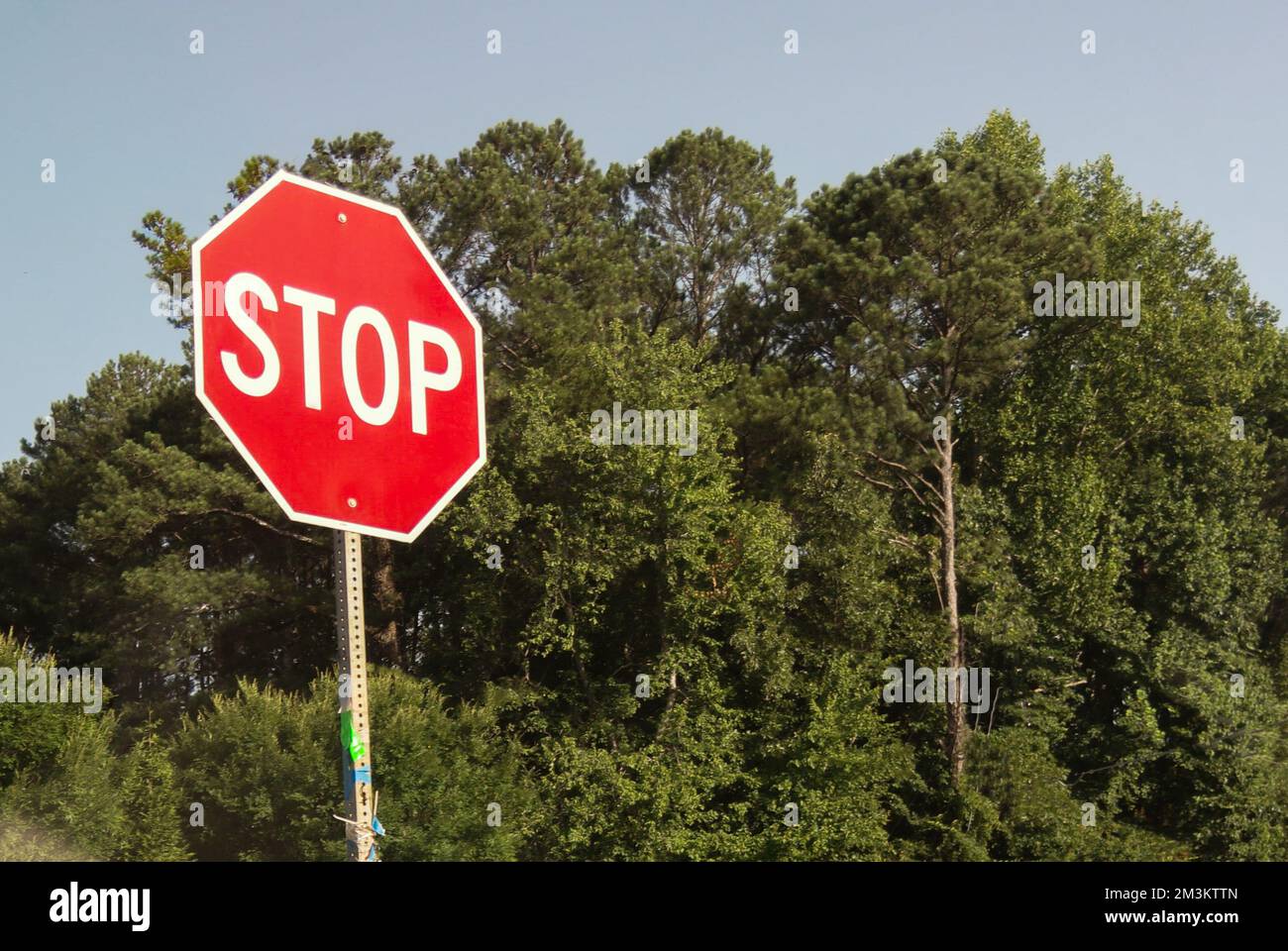 stop sign with trees in the background and some sky Stock Photo - Alamy