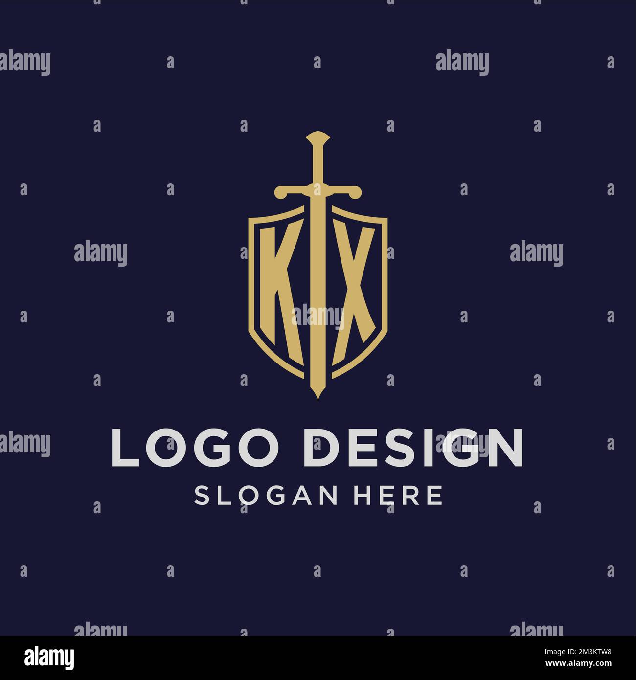 KX logo initial monogram with shield and sword design ideas Stock ...