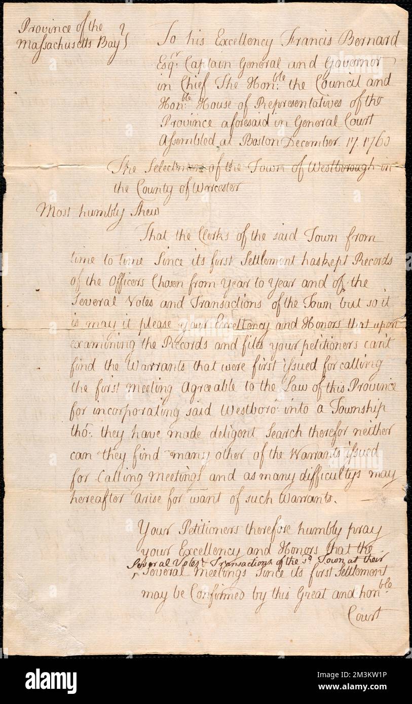 Petition to Confirm “Acts of Town,” Since Original Warrants Were Lost ...