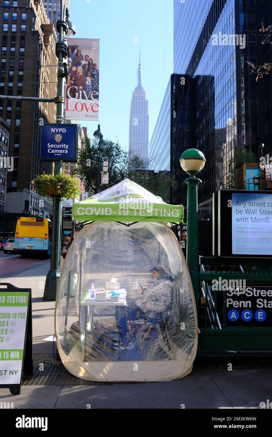A covid-19 mobile testing unit on the street of Midtown Manhattan with ...