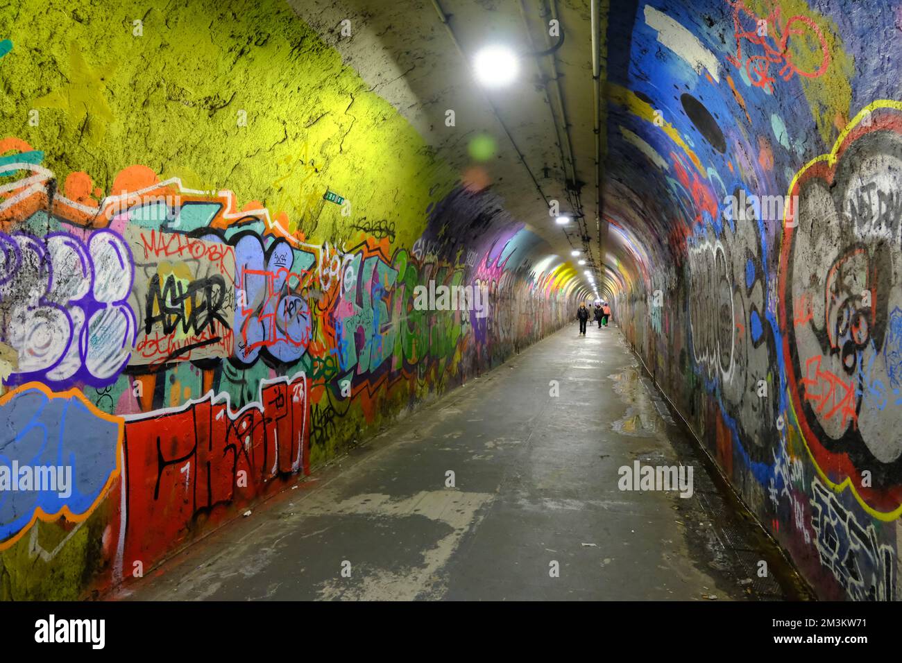 Interior view of 191 street subway station tunnel for line 1 subway ...