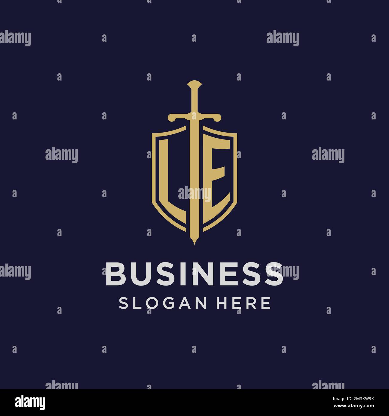 LE logo initial monogram with shield and sword design ideas Stock ...