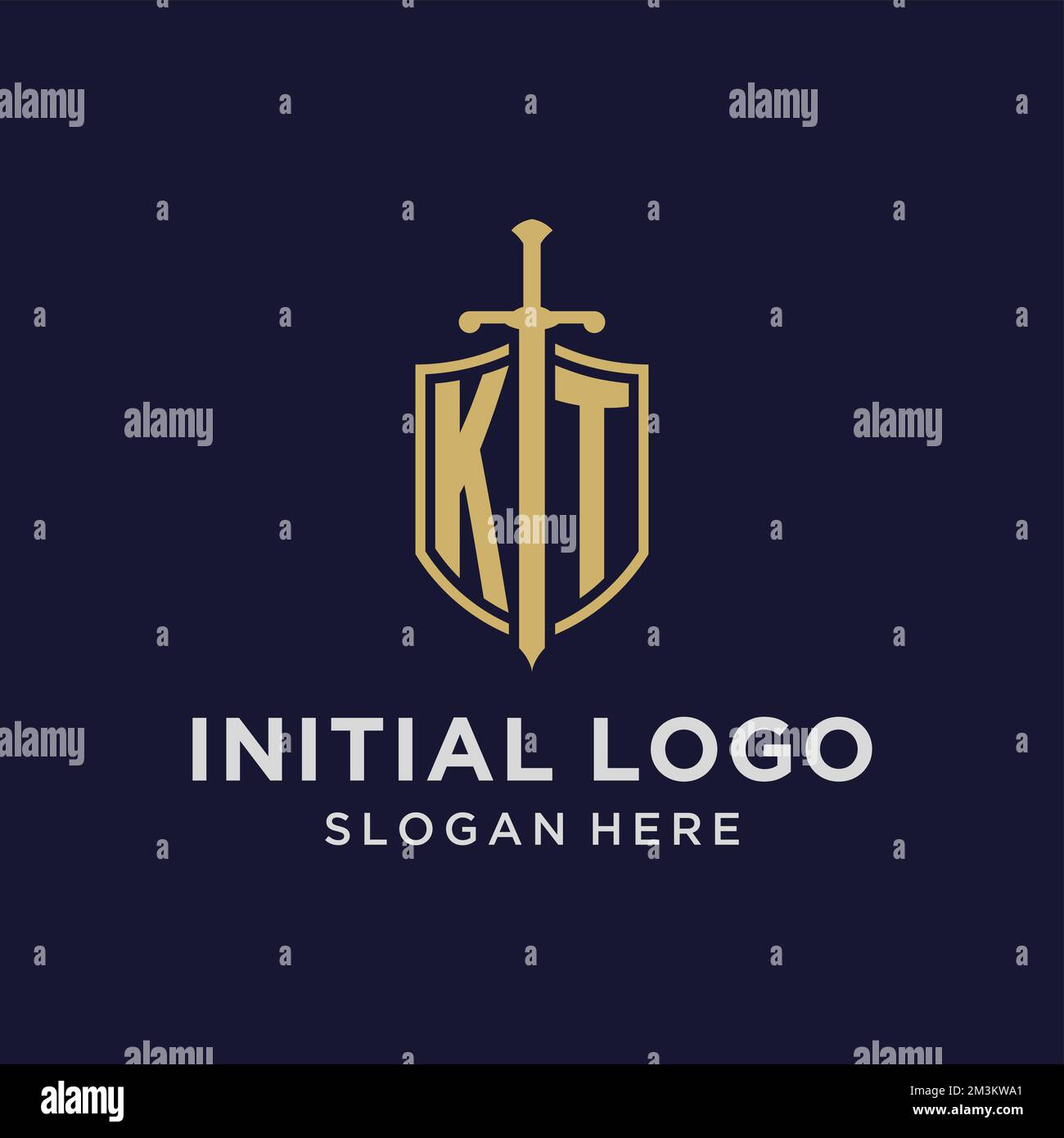 KT logo initial monogram with shield and sword design ideas Stock ...