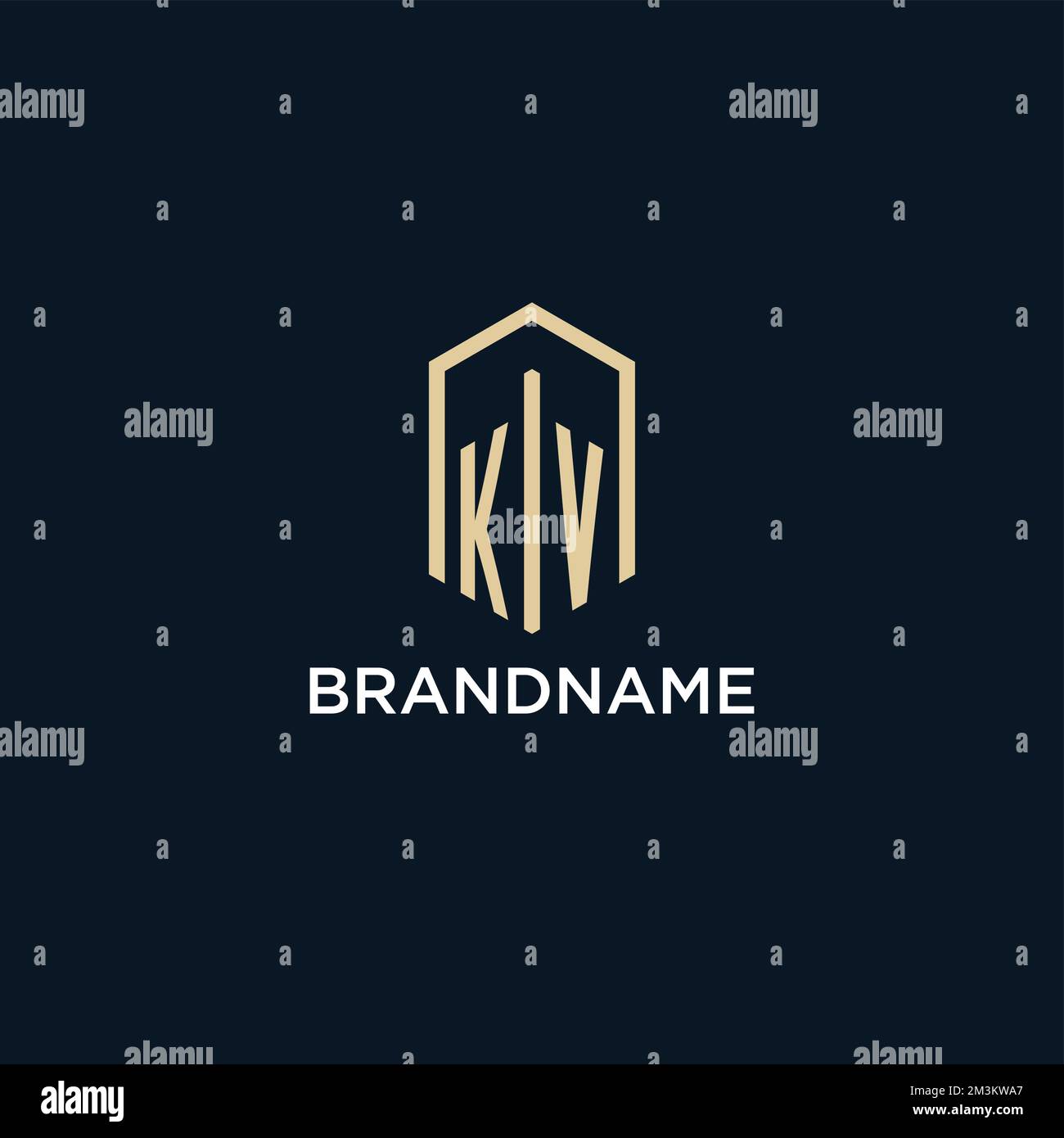 KV initial monogram logo with hexagonal shape style, real estate logo ...