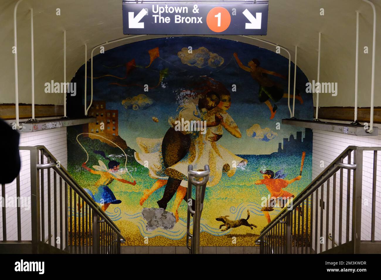 Interior view of 191st street line 1 subway station with mural ...