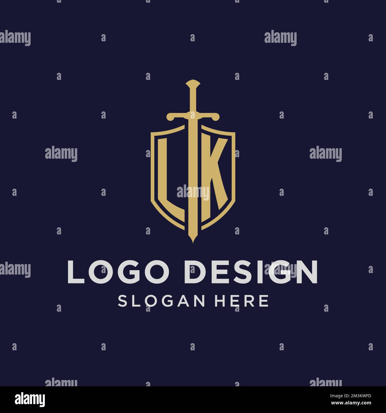 LK logo initial monogram with shield and sword design ideas Stock ...