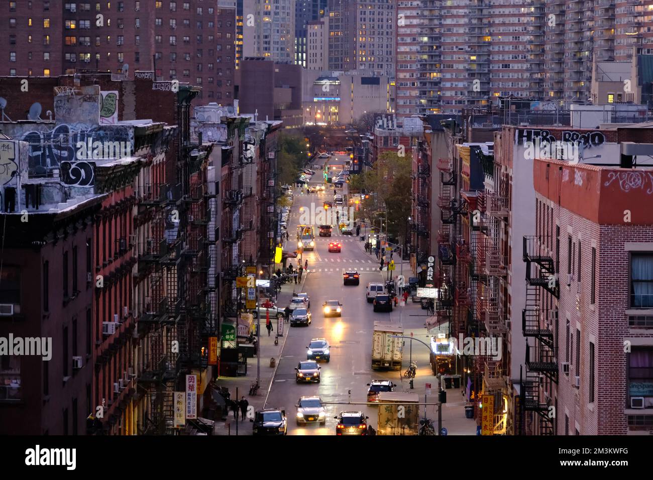Twilight view of Madison Street in Lower East Side of Manhattan.New ...