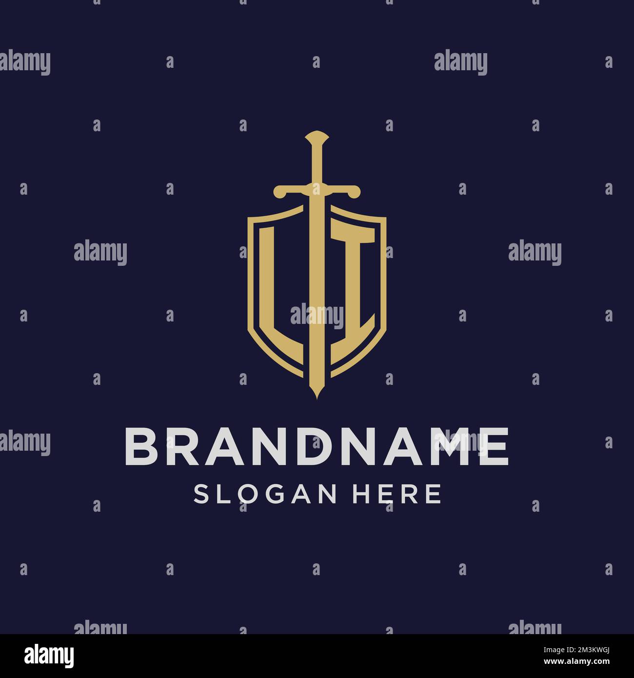 LI logo initial monogram with shield and sword design ideas Stock ...