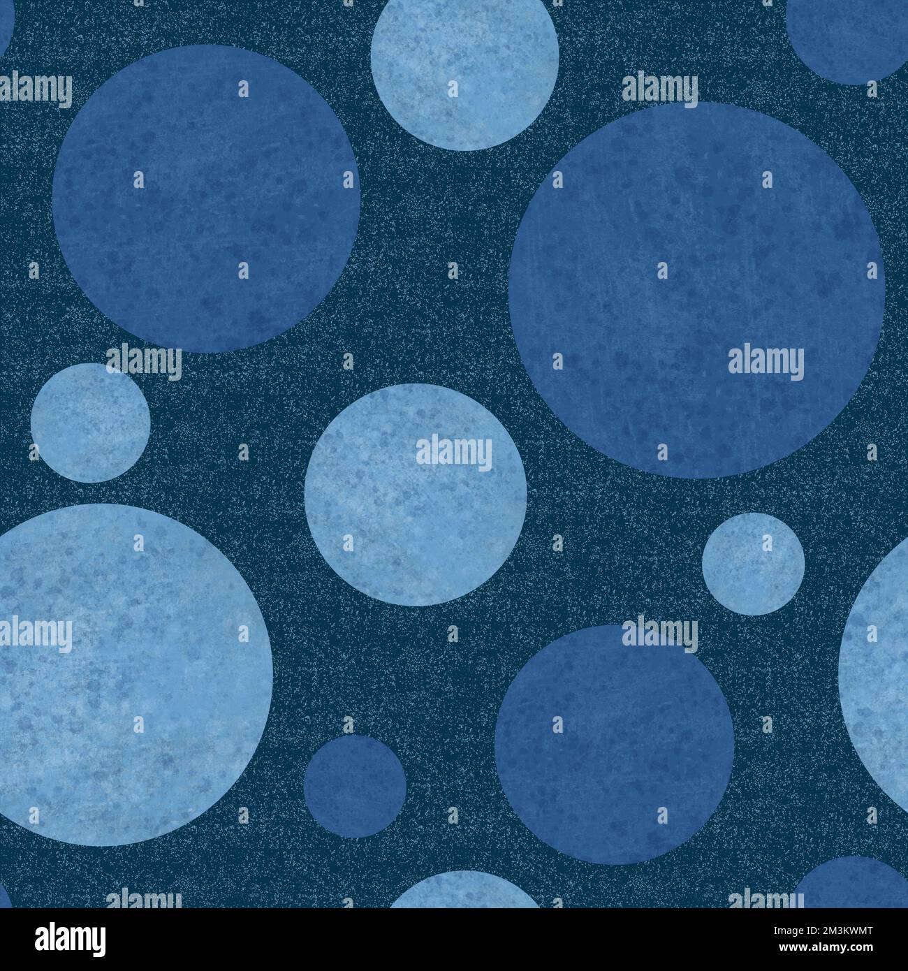 Seamless geometric pattern with blue watercolor circles on on a dark ...