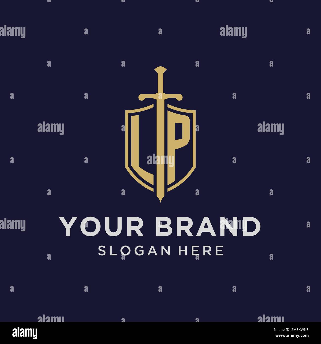 LP logo initial monogram with shield and sword design ideas Stock ...