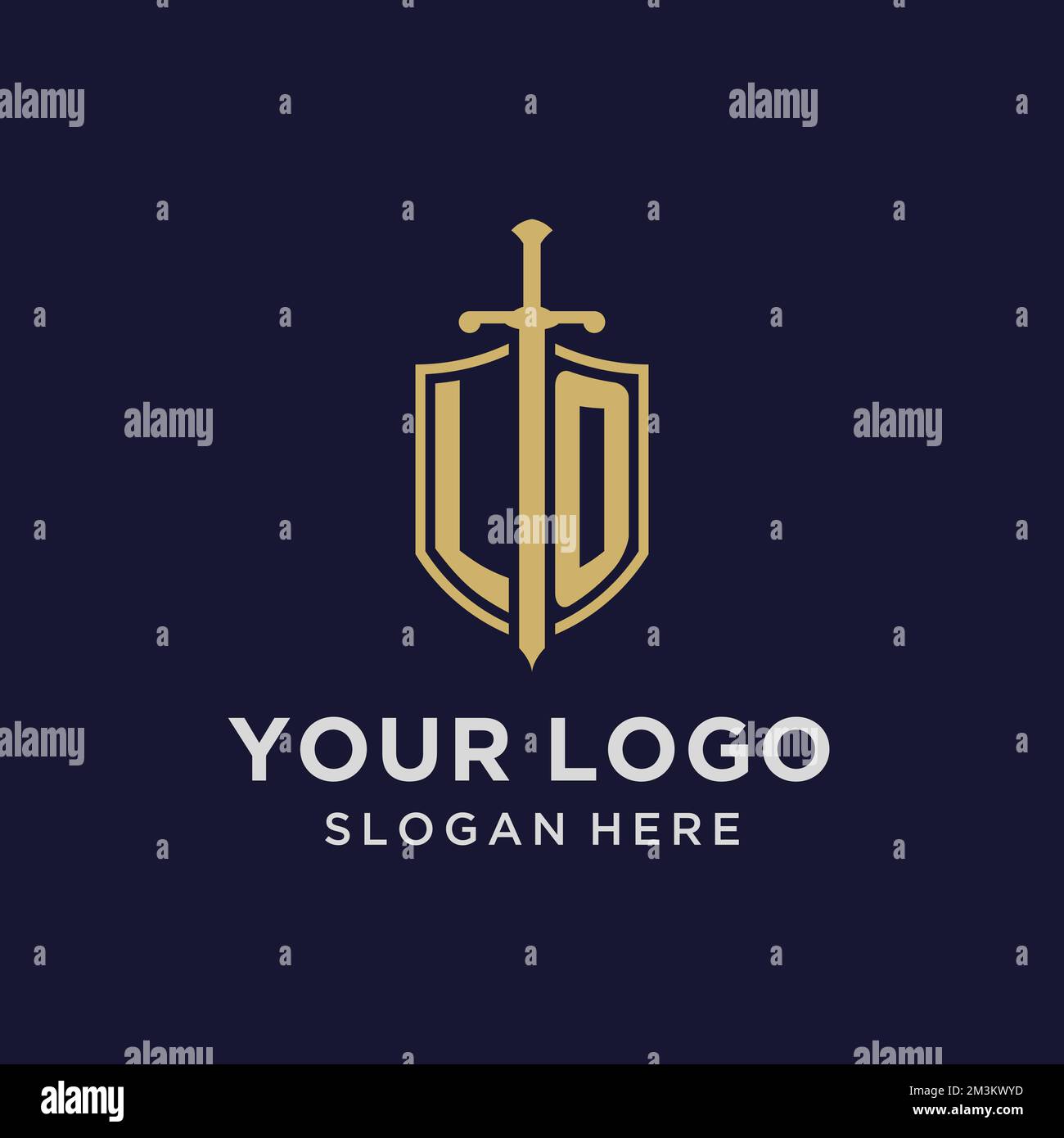 LO logo initial monogram with shield and sword design ideas Stock ...