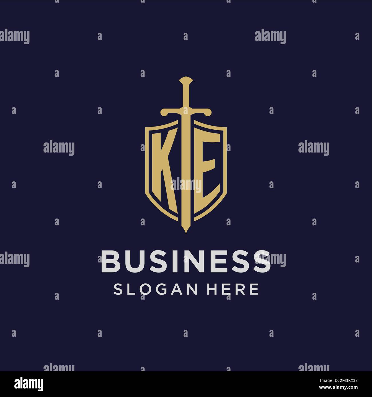 KE logo initial monogram with shield and sword design ideas Stock ...