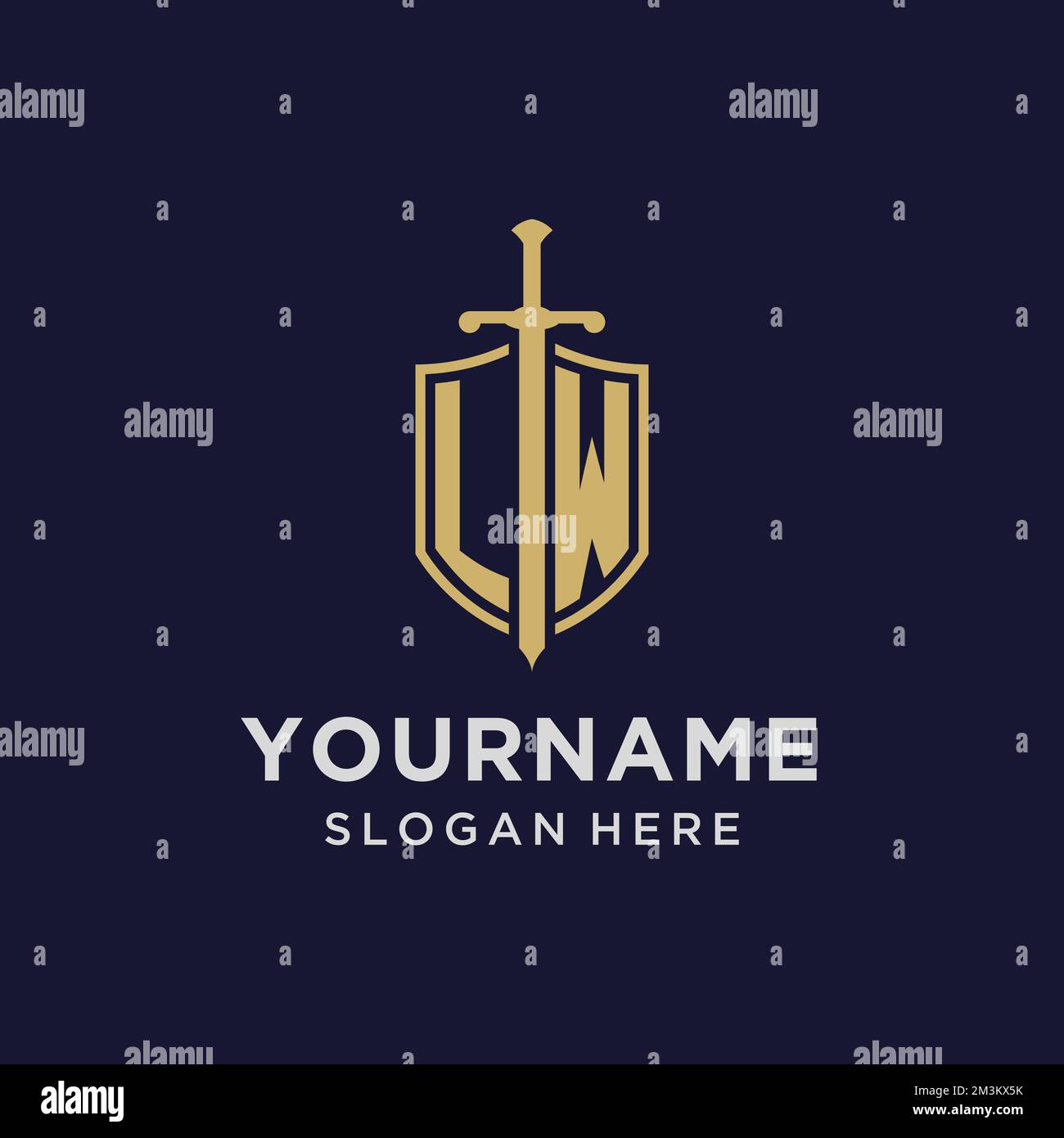 LW logo initial monogram with shield and sword design ideas Stock ...