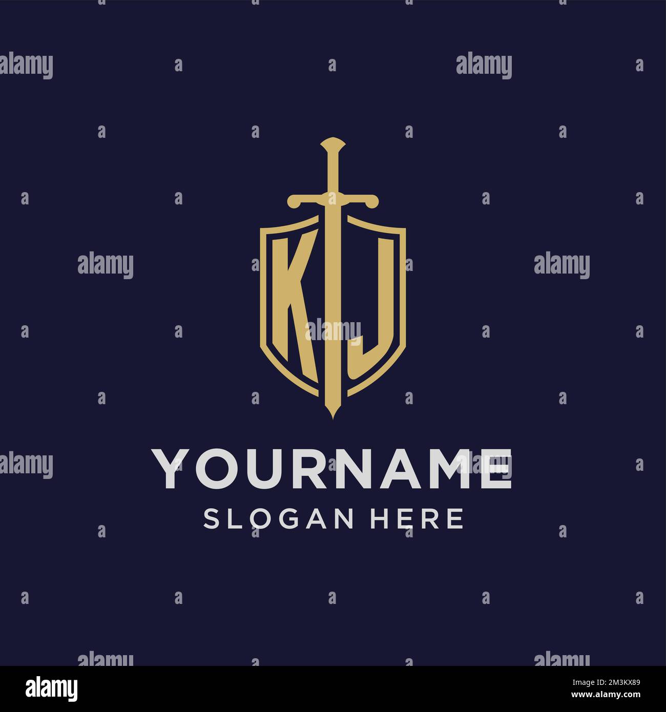 KJ logo initial monogram with shield and sword design ideas Stock Vector Image & Art - Alamy
