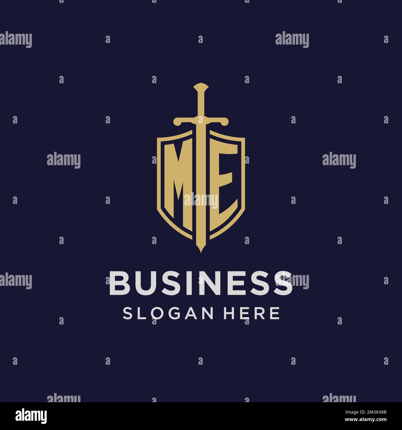 ME logo initial monogram with shield and sword design ideas Stock ...