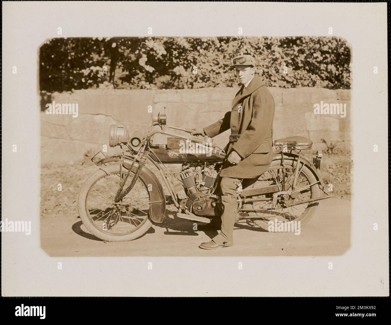 Phillip Smith on Indian motorcycle, Perkins Street, near Ward's Pond ...