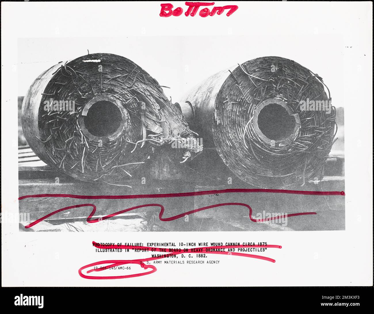 Photocopy of failure, experimental 10 inch wire wound cannon circa 1875 ...