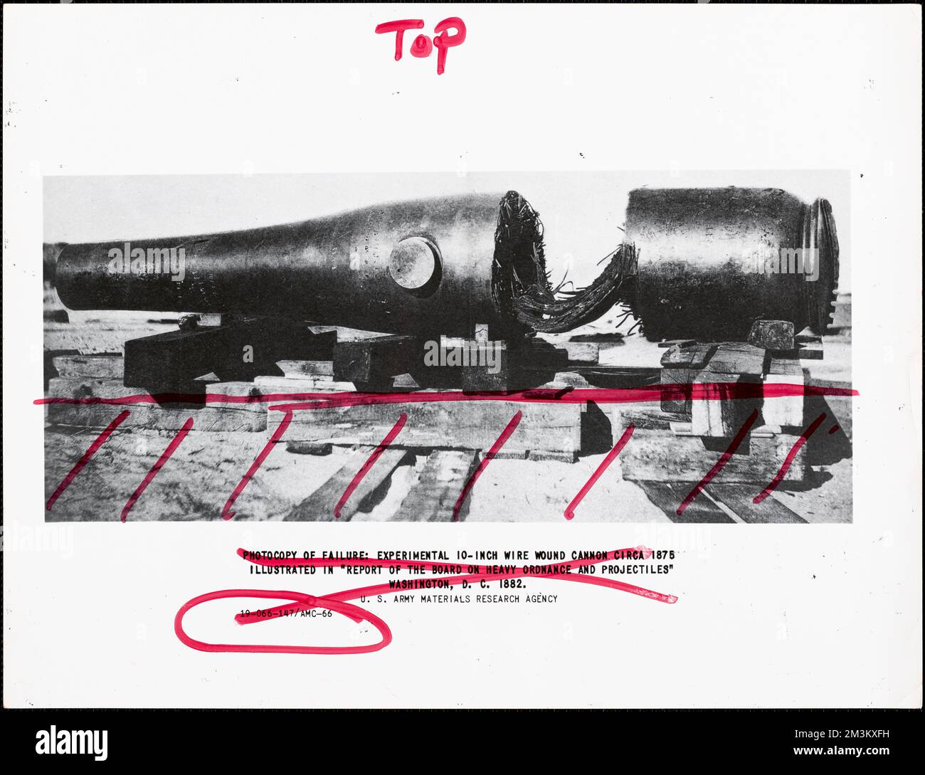 Photocopy of failure, experimental 10 inch wire wound cannon circa 1875 ...