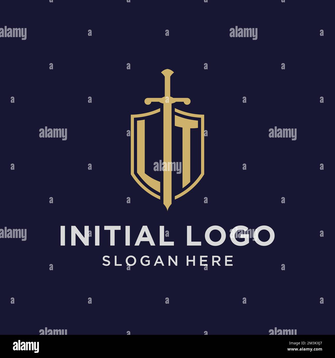 LT logo initial monogram with shield and sword design ideas Stock ...