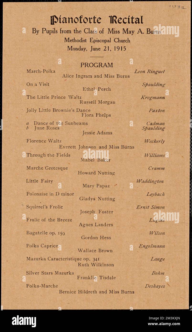 Pianoforte Recital program, by pupils from the class of Miss May A ...