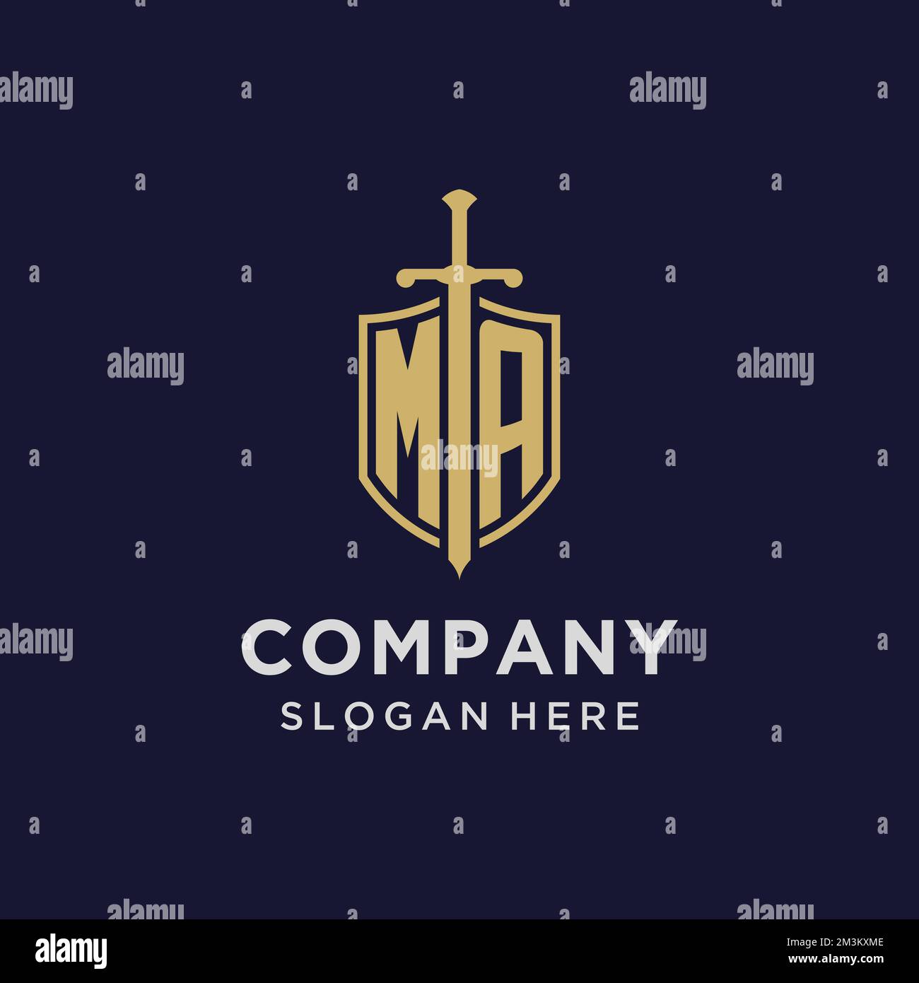 MA logo initial monogram with shield and sword design ideas Stock ...